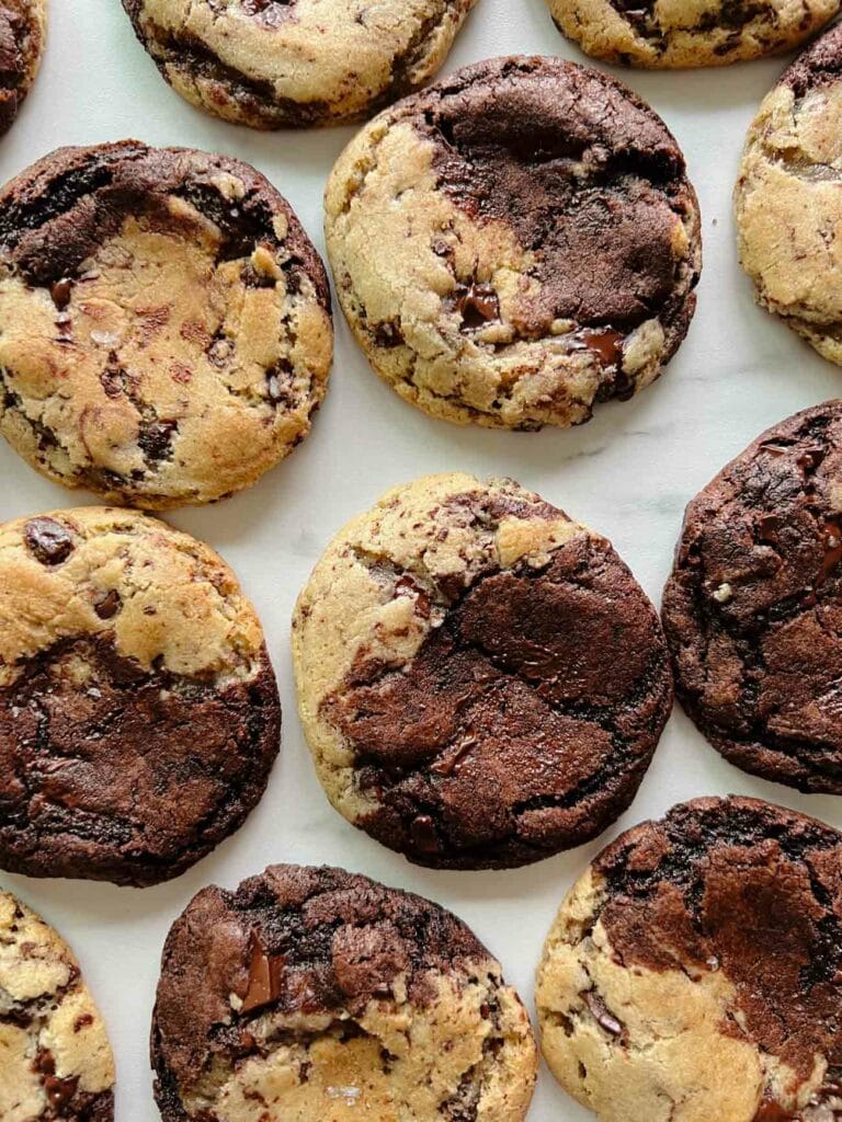 Half-n-Half Chocolate Chocolate Chip Cookies | Sarah Kieffer
